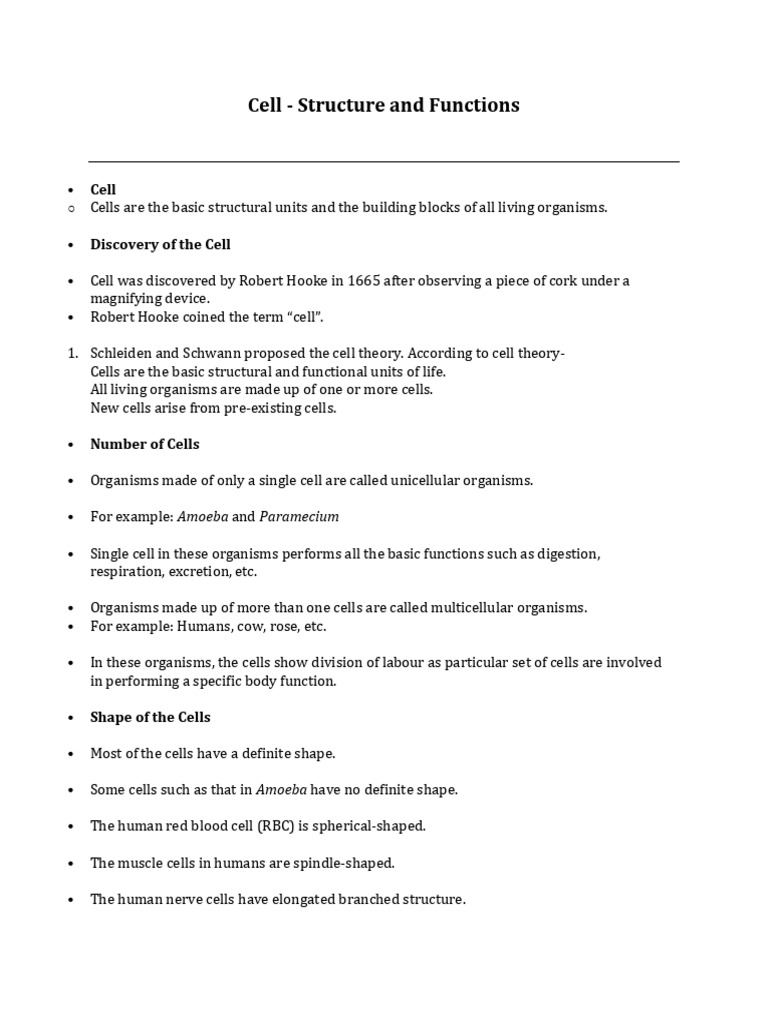 Cell - Structure and Functions | PDF | Cell (Biology) | Chloroplast