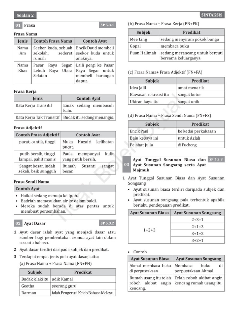 Nota Ringkas Pola Ayat Dan Jenis Ayat | PDF