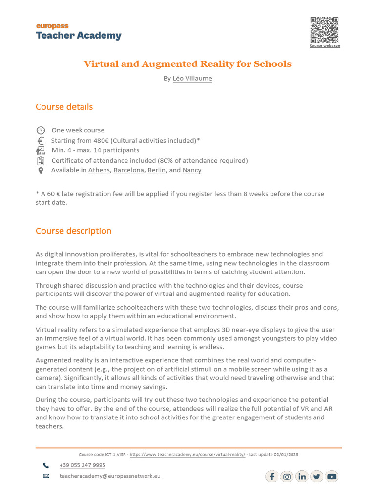 Virtual and Augmented Reality Course by Europass | PDF | Augmented ...