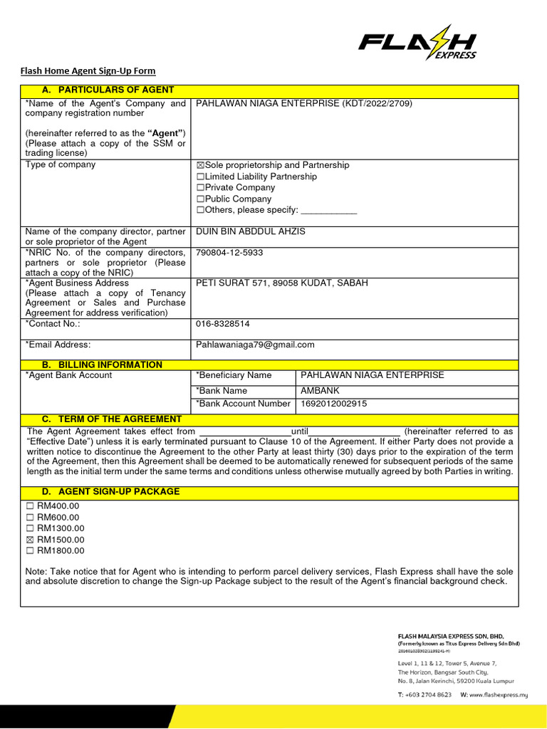 Flash Home Agent Sign-Up Form | PDF | Sole Proprietorship | Background ...