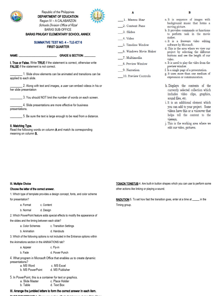 Tle ST 4 - Q1 | PDF | Microsoft Power Point | Microsoft Word