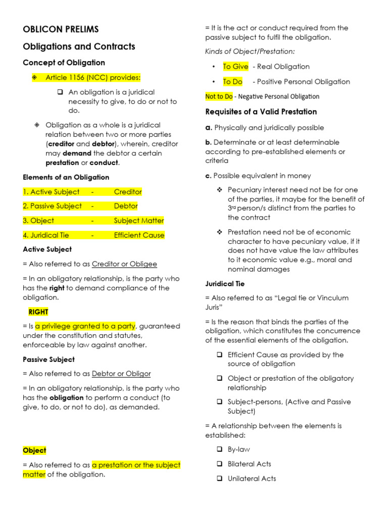 Oblicon Prelims | PDF | Law Of Obligations | Guarantee