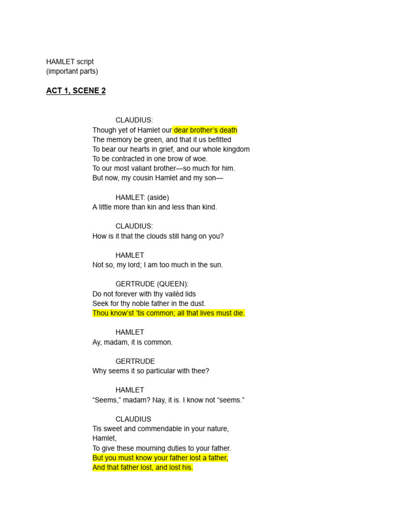 Abridged Hamlet Script | PDF | Hamlet | Shakespearean Tragedies