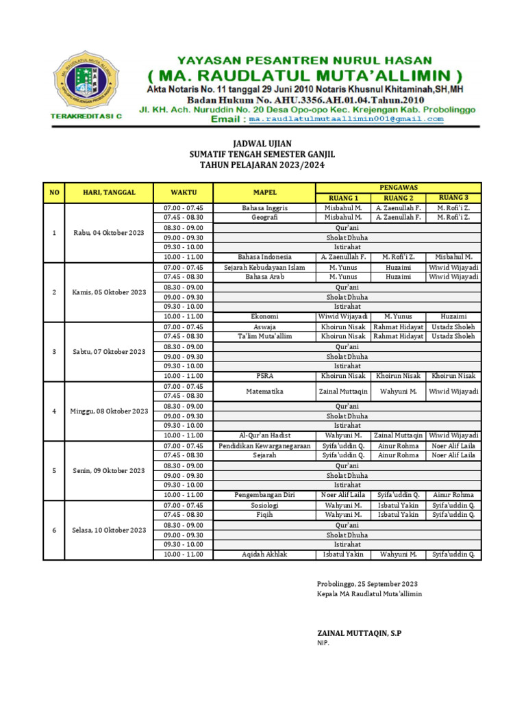 Jadwal STS Ganjil 2023-2024 | PDF