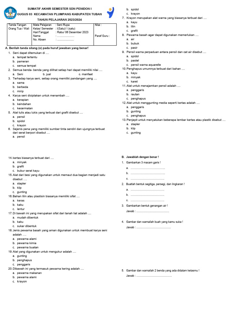 SAS SENI RUPA Kelas 1 | PDF