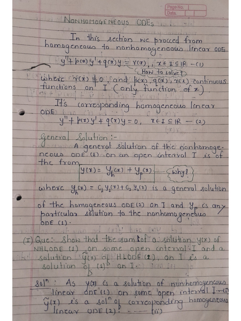 Non Homogeneous ODE and Variation of Parameter | PDF