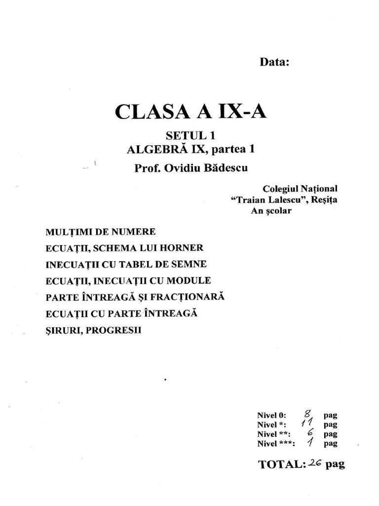 Inecuatii Parte Intreaga Progresii Si Altele | PDF