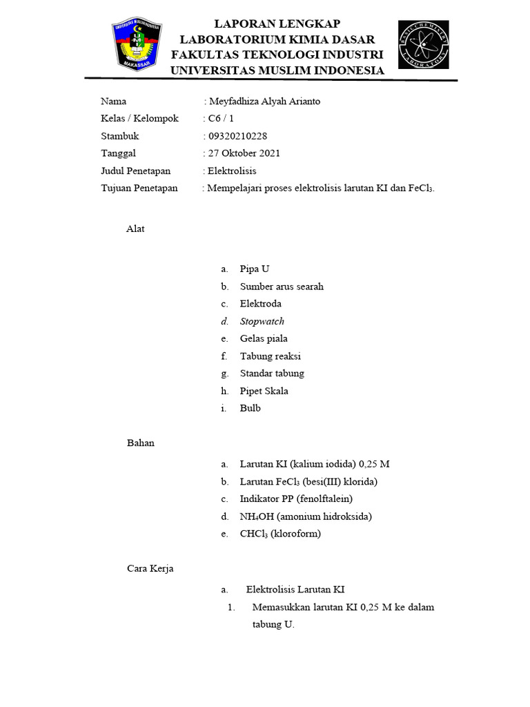 Elektrolisis Larutan KI dan FeCl3 | PDF