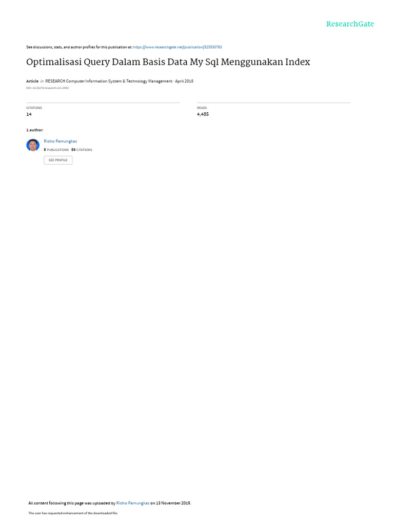 Optimalisasi Query Dalam Basis Data My SQL Menggun | PDF