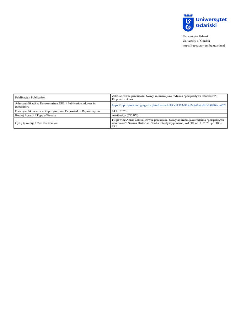 Filipowicz Anna Zaktualizowac Przeszlosc 2020 | PDF