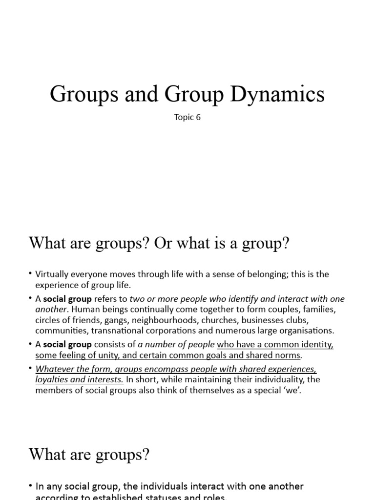 Groups and Group Dynamics: Topic 6 | PDF | Social Group | Family