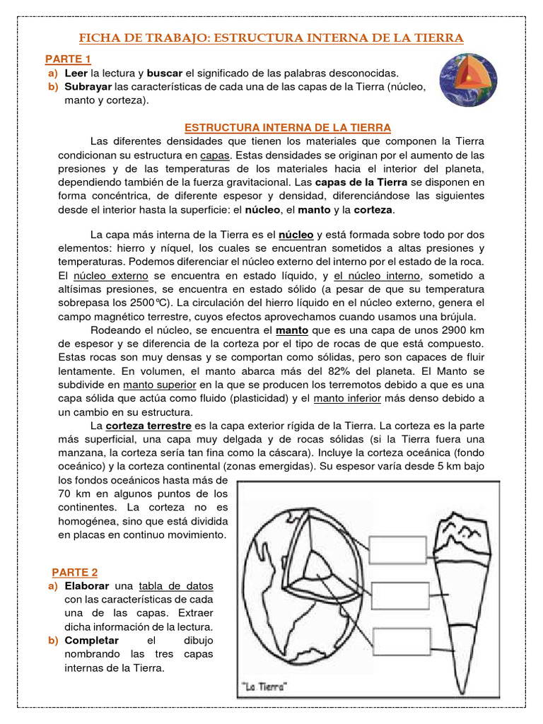 Ficha Estructura Interna de La Tierra y Sus Modelos. | PDF | Tierra ...