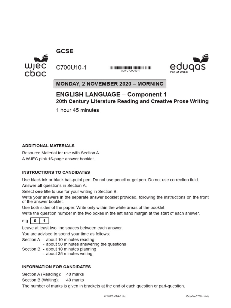 Monday, 2 November 2020 - Morning 20th Century Literature Reading and Creative Prose Writing ...