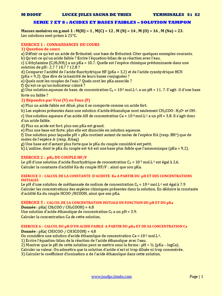 Acides et Bases Faibles : pKa et Calculs | PDF | Ph | Acide