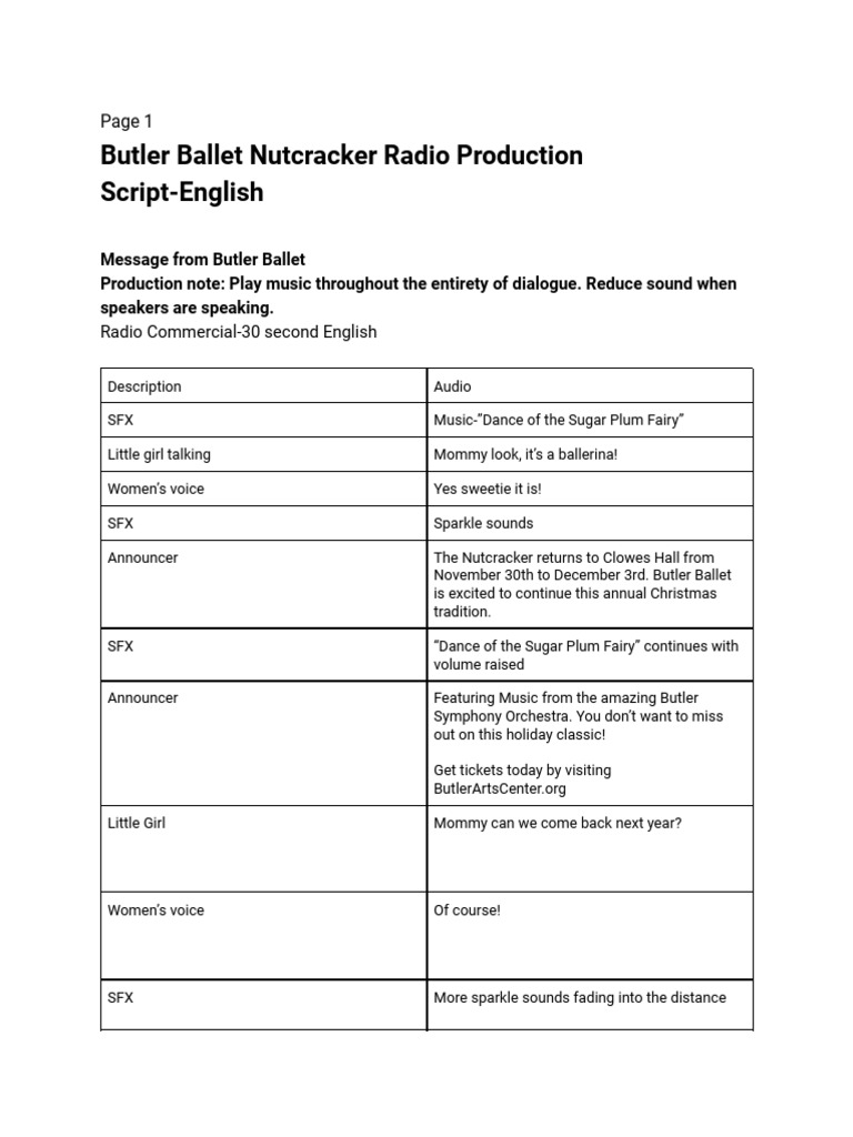 Radio Script-2 | PDF | The Nutcracker | Performing Arts