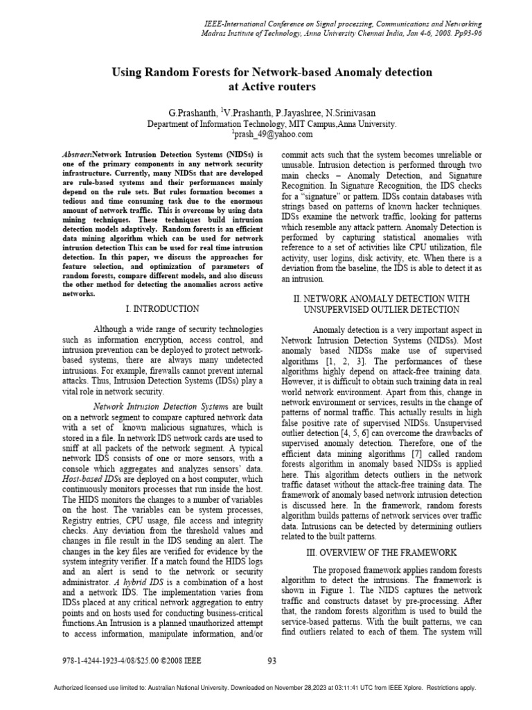 Using Random Forests For Network-Based Anomaly Detection at Active ... Using Random Forests For Network-Based Anomaly Detection at Active ...