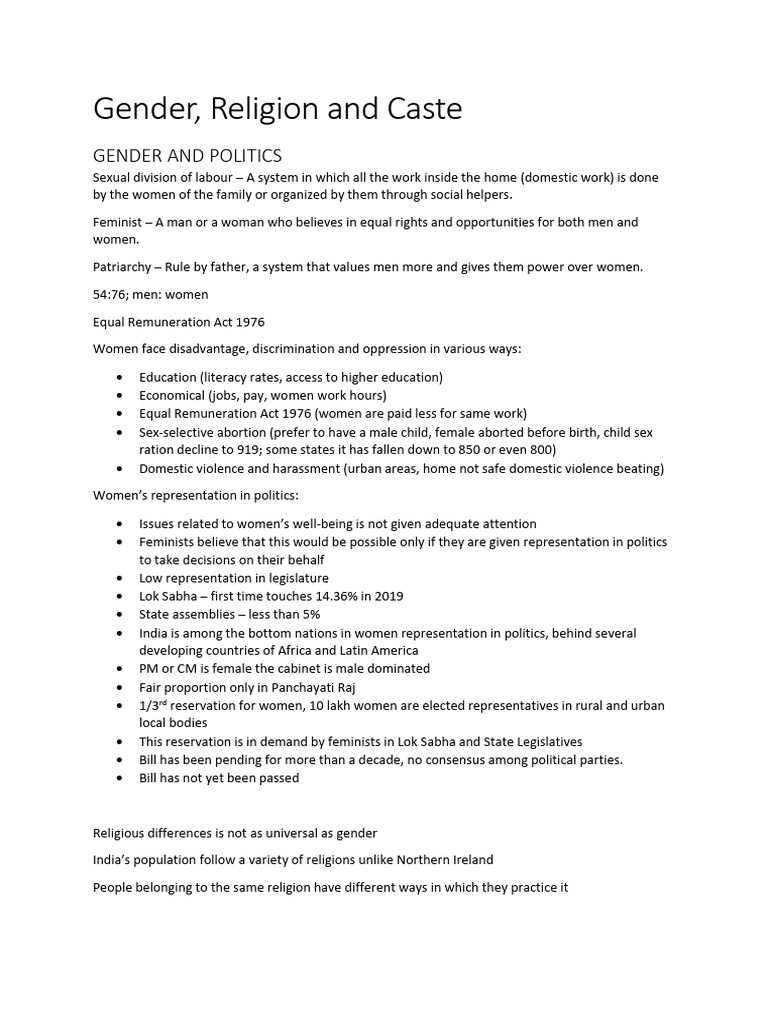 Gender, Religion and Caste | PDF | Woman | Caste