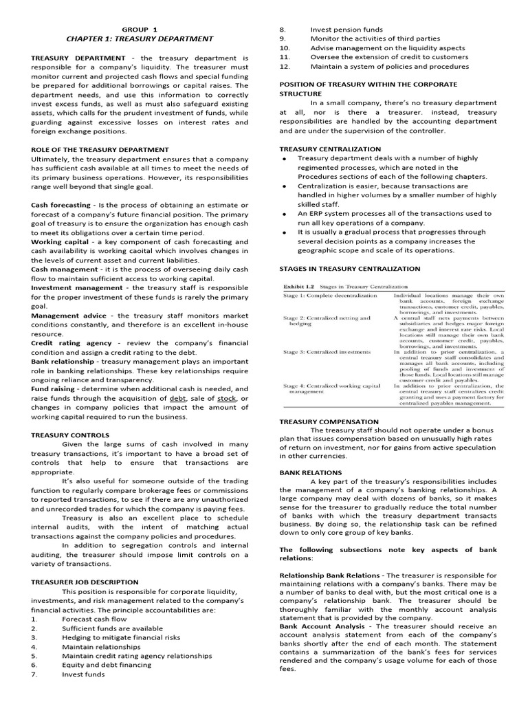 Chapter 1: Treasury Department | PDF | Banks | Working Capital