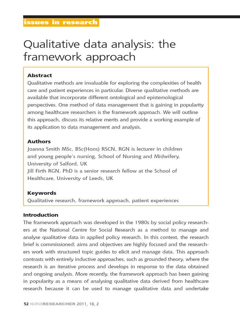 Qualitative Data Analysis-A Framework Approach | PDF | Qualitative ... Qualitative Data Analysis-A Framework Approach | PDF | Qualitative ...