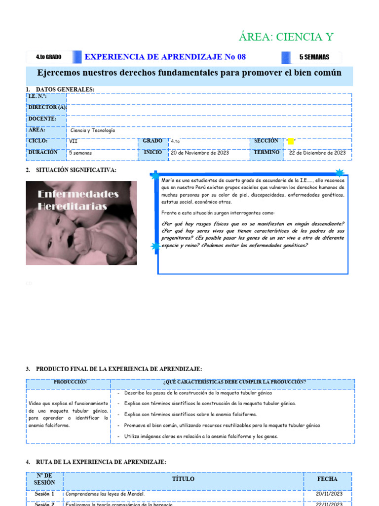 4º Experiencia De Aprendizaje Exp8 Cyt Pdf Herencia Aprendizaje