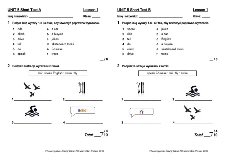 Brainy kl4 Short Tests Unit 5 Lesson 1 | PDF
