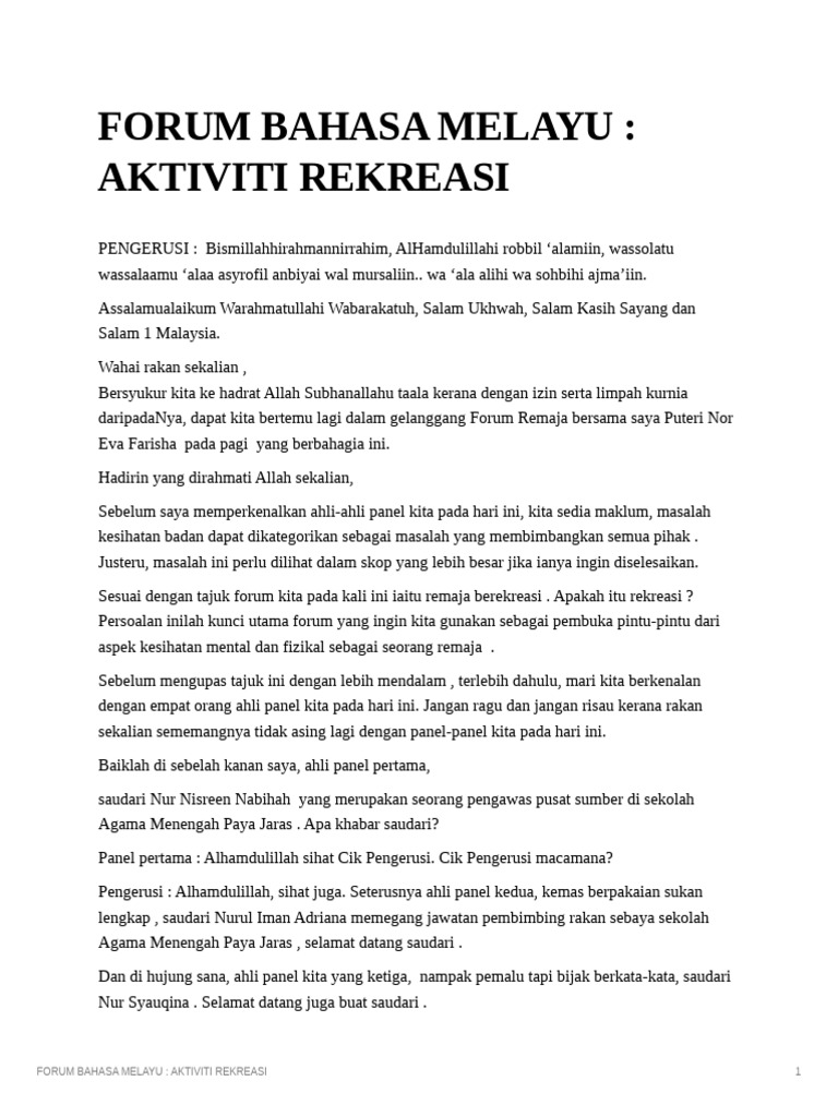forum Bahasa Melayu Aktiviti Rekreasi | PDF