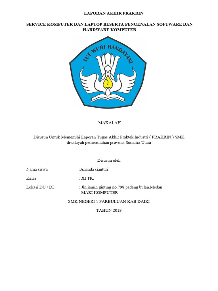 Contoh Laporan Prakrin SMK TKJ | PDF | Karier & Perkembangan | Bisnis
