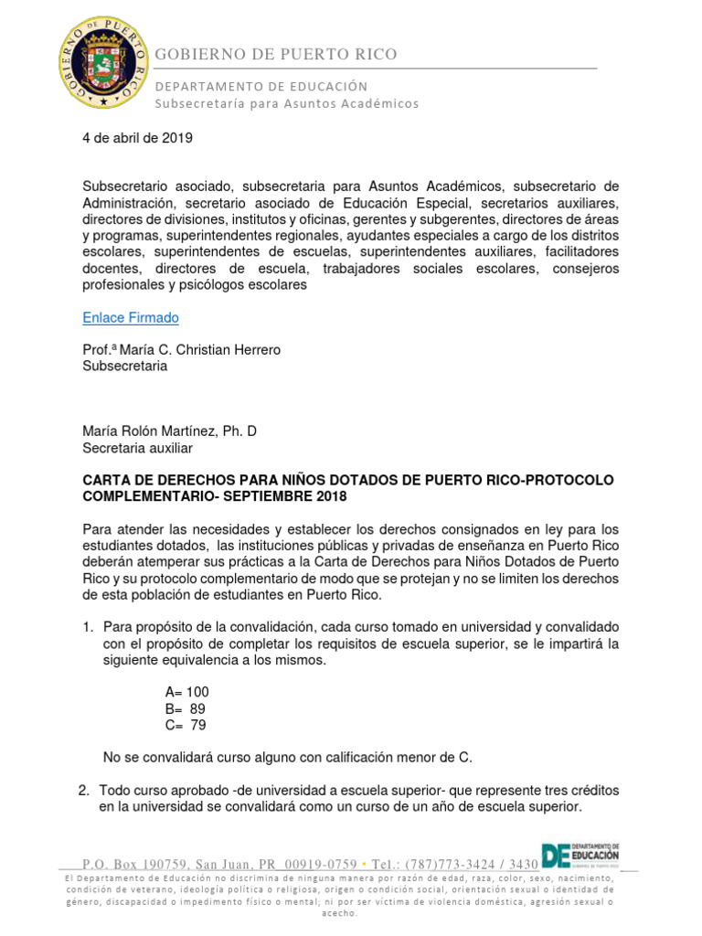 Carta De Derechos Niños Dotados Pdf Educación Más Alta Universidad