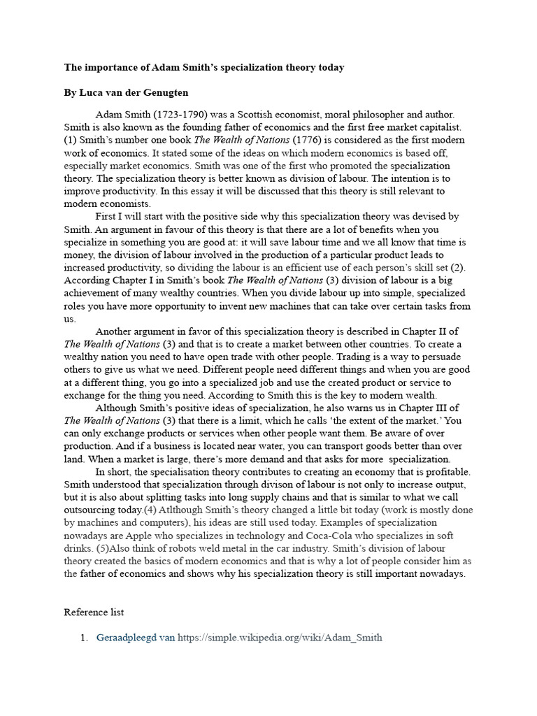 Essay - Adam Smith V2 | PDF | Division Of Labour | The Wealth Of Nations