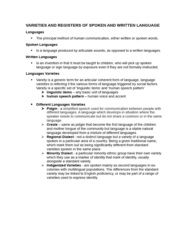 Varieties and Registers of Spoken and Written Language - Compress | PDF ...