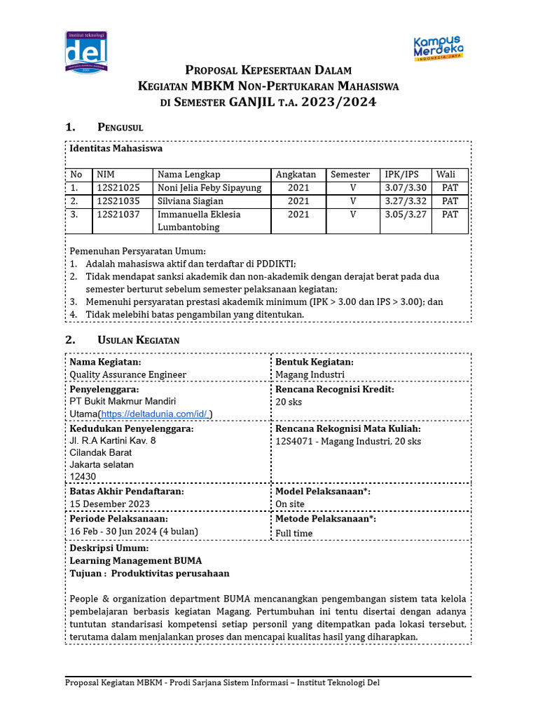 Magang Industri MBKM IT Del | PDF