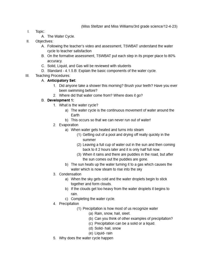 Lesson Plan - Flipped Class | PDF | Water | Water Cycle