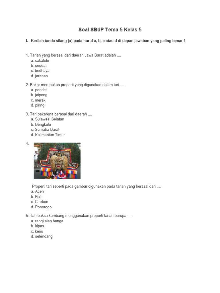 Soal SBDP Tema 5 Kelas 5 | PDF