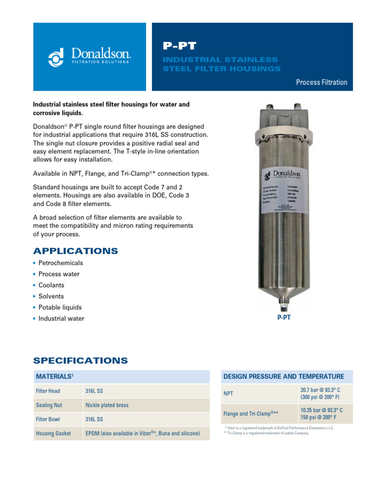 P PT Industrial Stainless Steel Filter Housings | PDF | Filtration ...