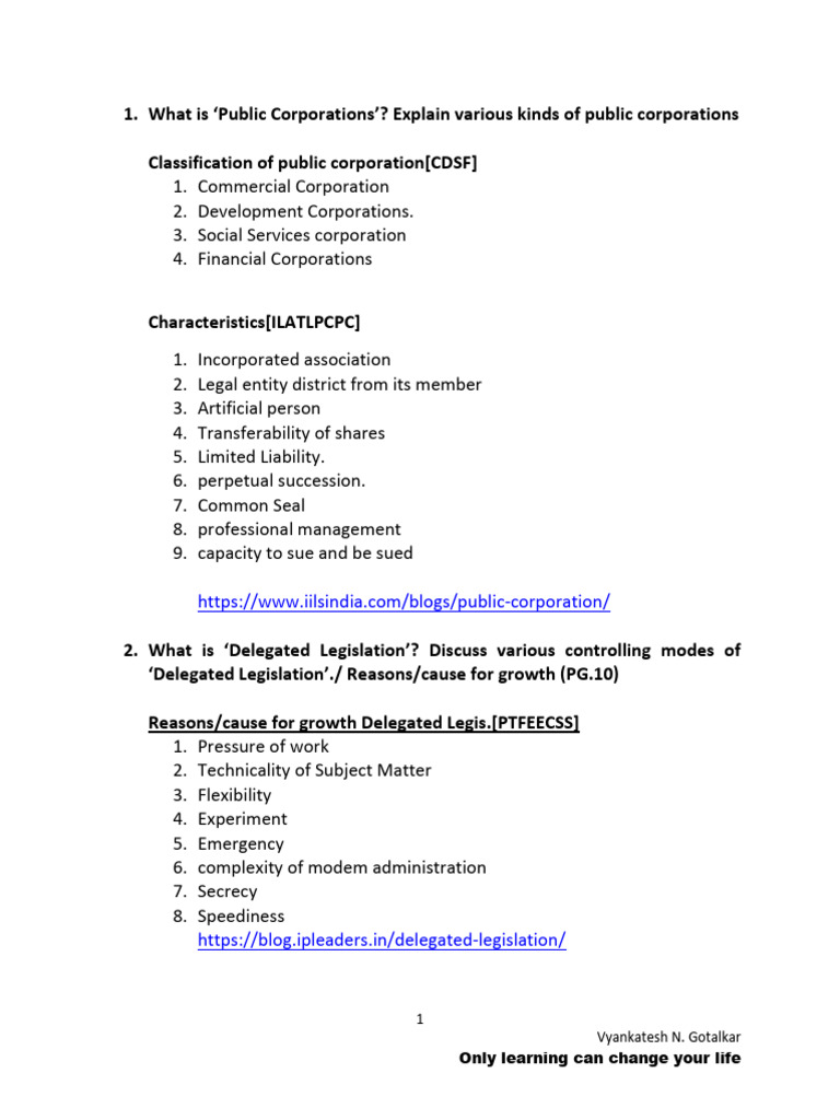 Points of Administrative Law | PDF | Corporations | Government