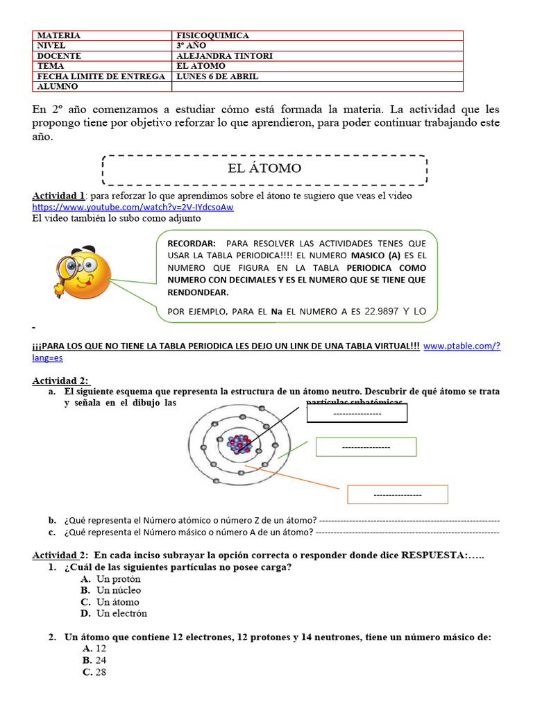 Actividad 3 - 3º - El Atomo | PDF | Neutrón | Electrón