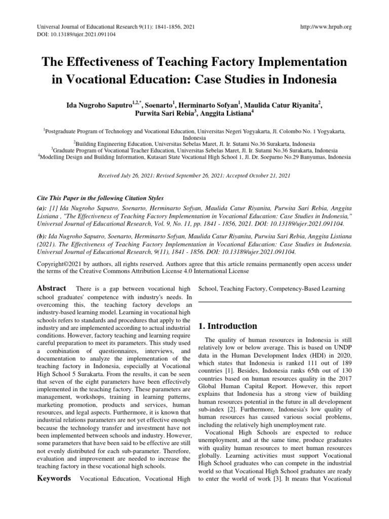 The Effectiveness of Teaching Factory Implementati | PDF | Vocational ...