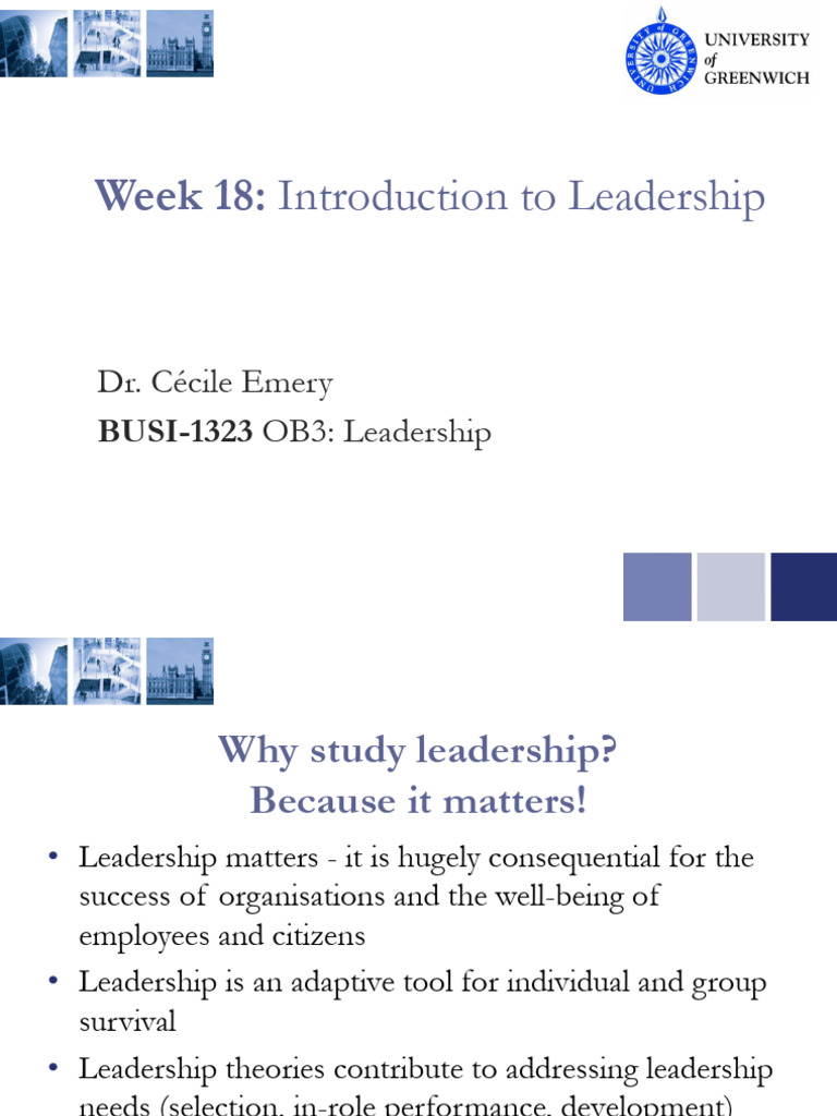 Week 18 - Introduction - Moodle | PDF | Leadership | Psychology