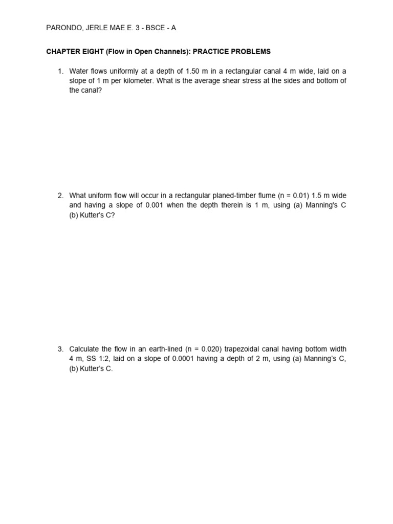 Open Channel Flow Practice Problems | PDF | Spillway | Civil Engineering