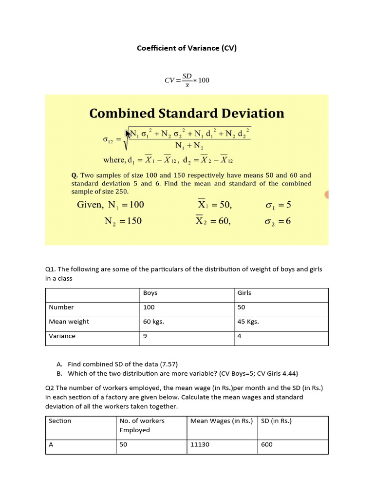 Coefficient Of Variance Combined Sd And Skewness Pdf Skewness Standard Deviation