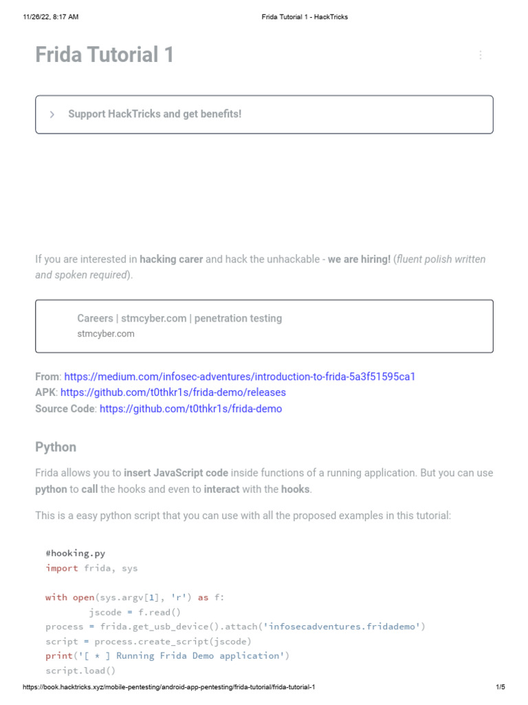 Frida Tutorial 1 Hacktricks Pdf Python Programming Language Scripting Language
