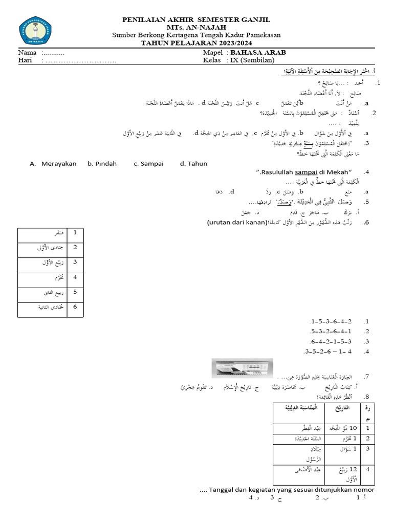 Soal PAS GANJIL B. ARAB 2023-2024 | PDF