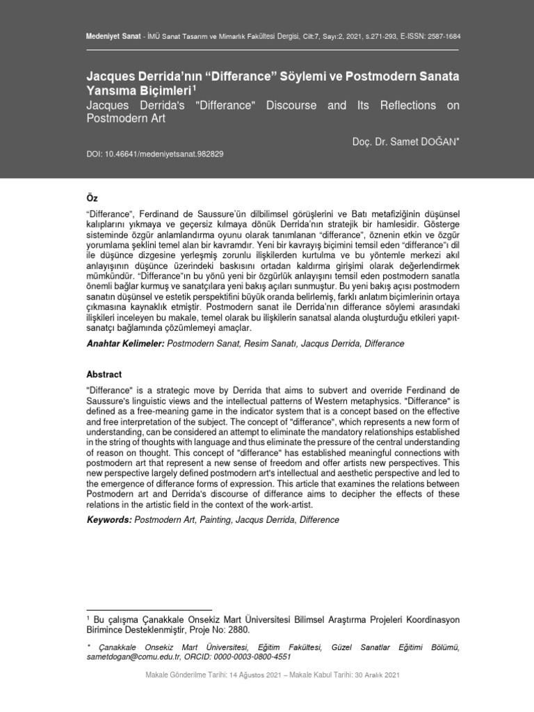 Differtance - Postmodern Sanata Yansıma Biçimleri - Derrida | PDF