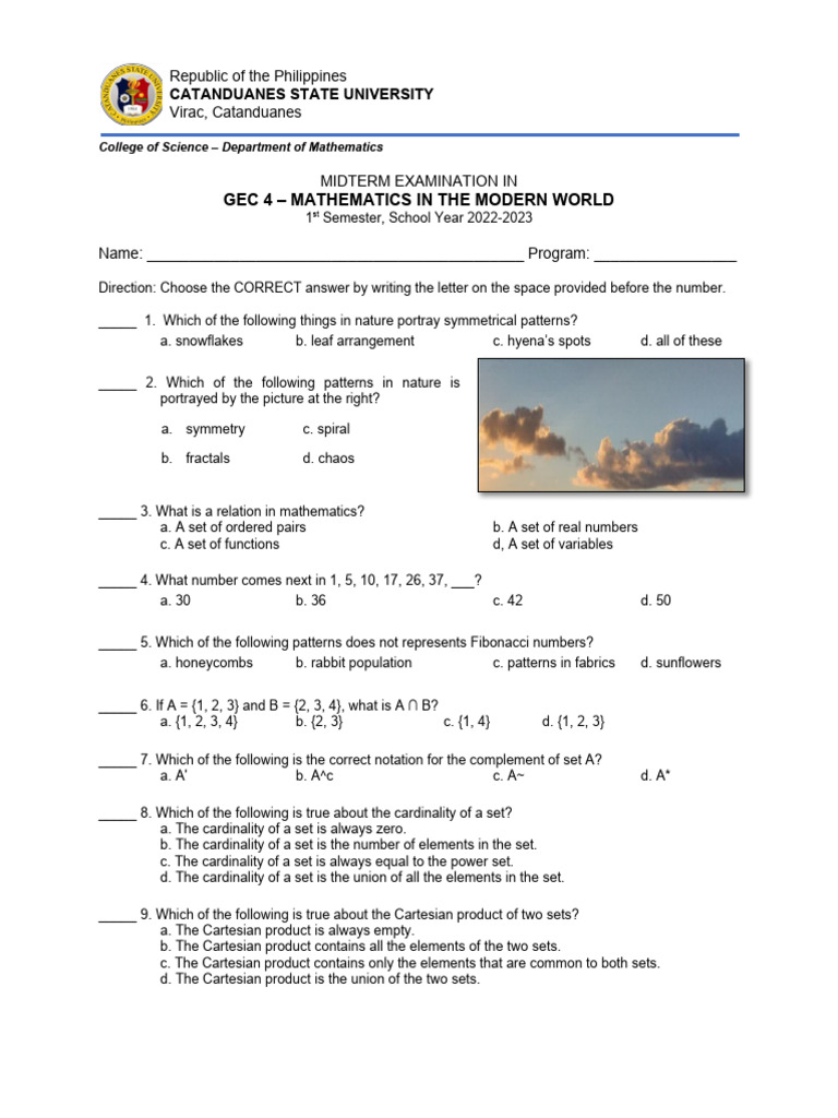 Midterm Exam in GEC 4 BSCS | PDF | Numbers | Applied Mathematics