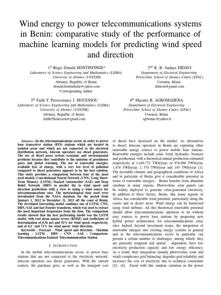 2 Comparative Performance Study of DBN LSTM CNN and SAE Models For Wind Speed and Direction ...