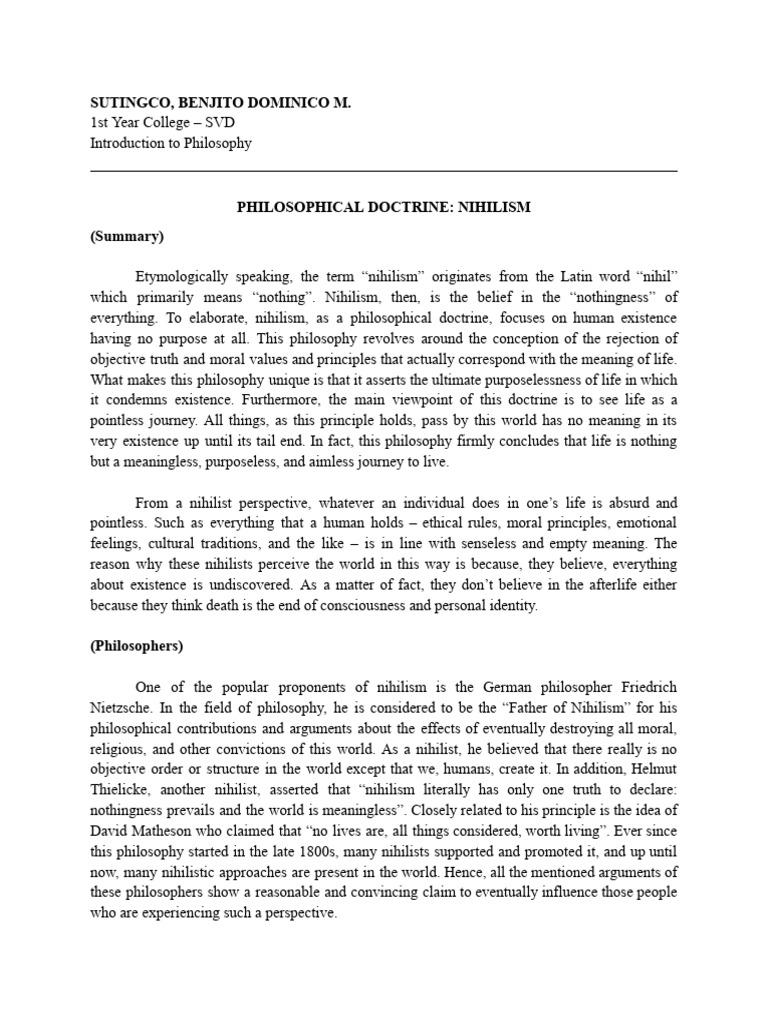 Philosophical Doctrine - Nihilism | PDF | Nihilism | Philosophical Theories