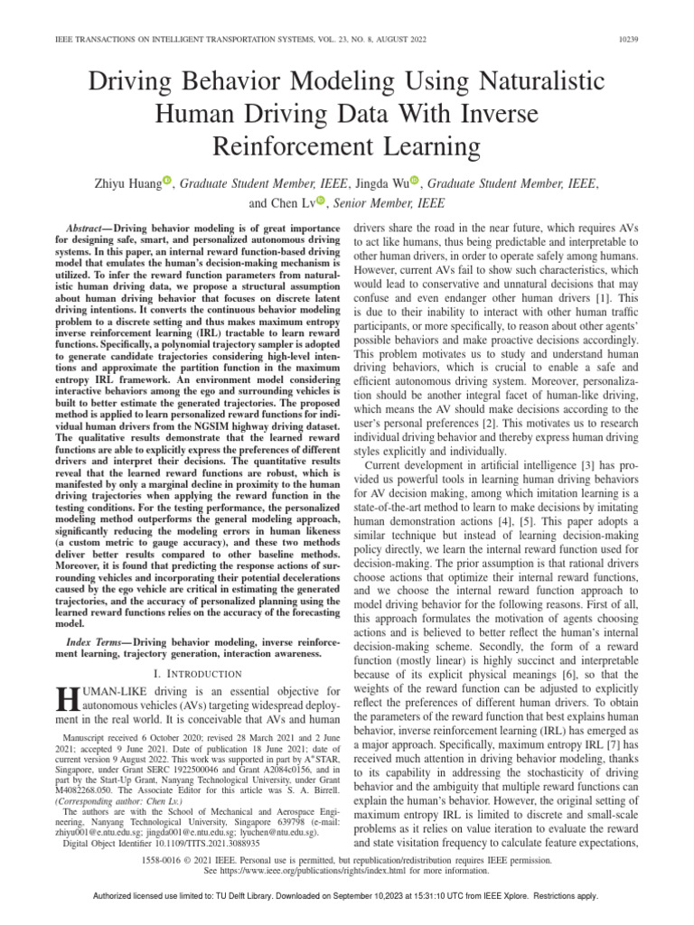Driving Behavior Modeling Using Naturalistic Human Driving Data With ...