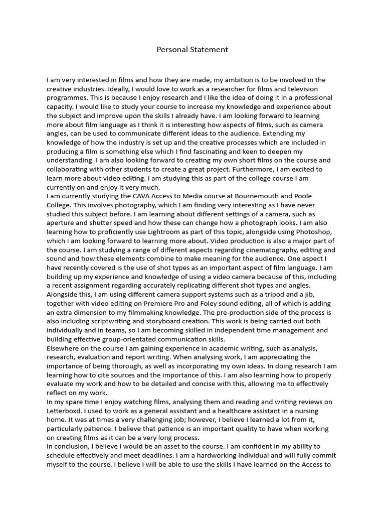 Eb Personal Statement Draft 2 MB Version | PDF | Editing | Learning