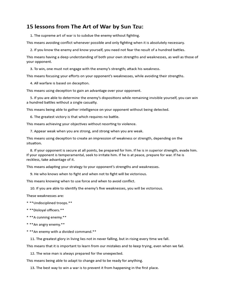 15 Lessons From The Art of War by Sun Tzu | PDF | The Art Of War | Warfare