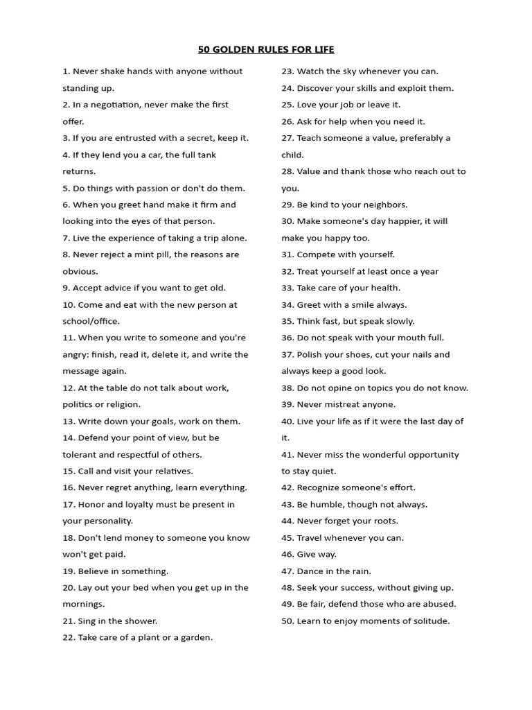50 Golden Rules For Life | PDF | Golden Rule